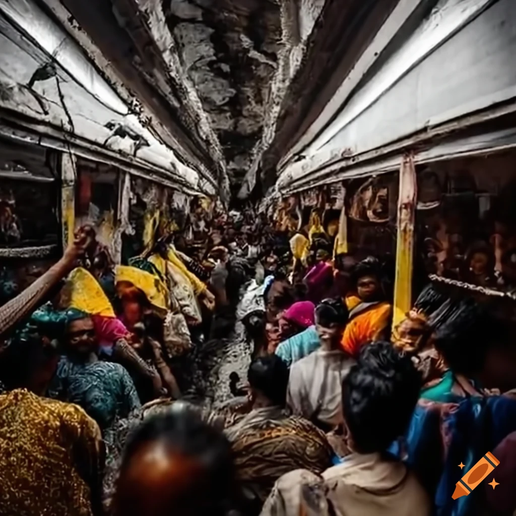 Crowded Indian bus scene with realistic details on Craiyon