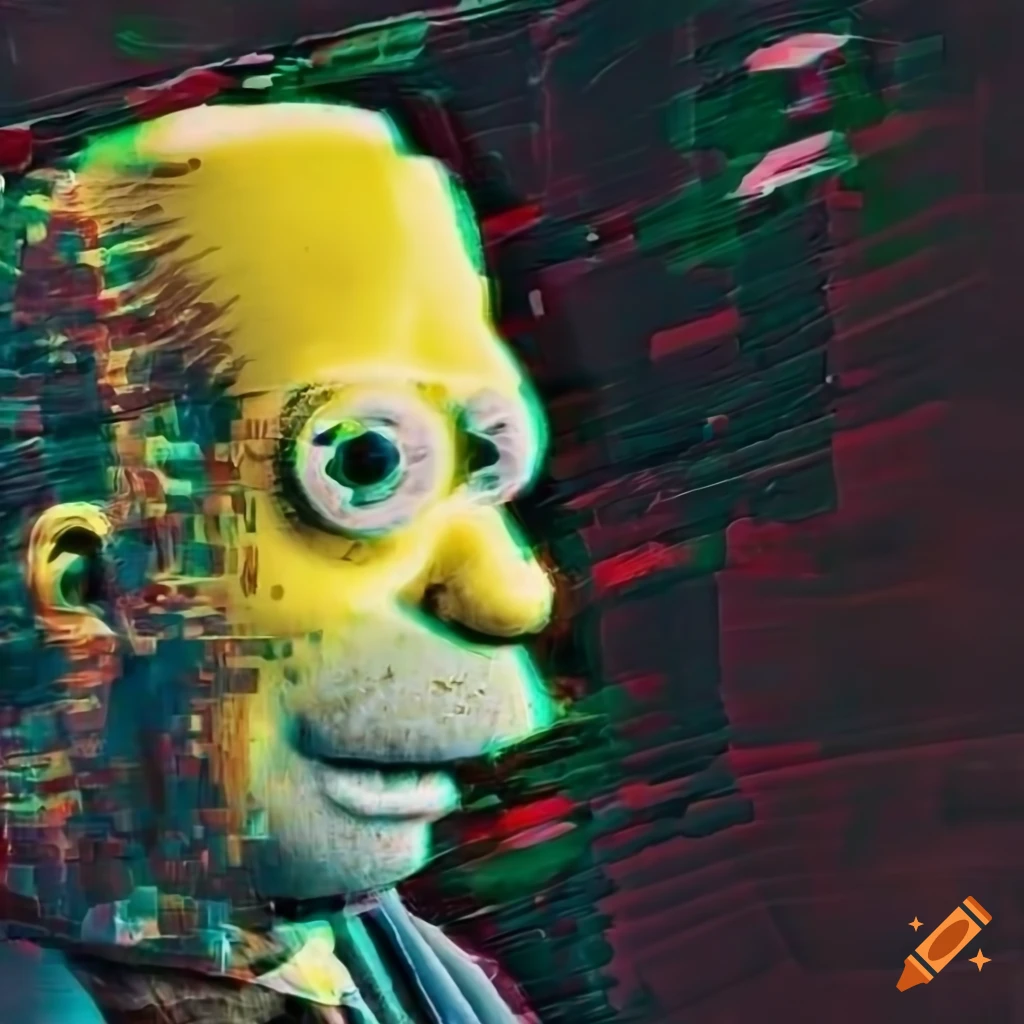 Double exposure of Homer Simpson with glitchy grunge textures on Craiyon