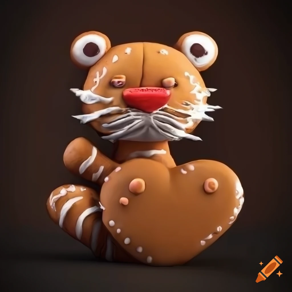 Hobbes gingerbread cookie with heart, Giger Alien photorealistic art on ...