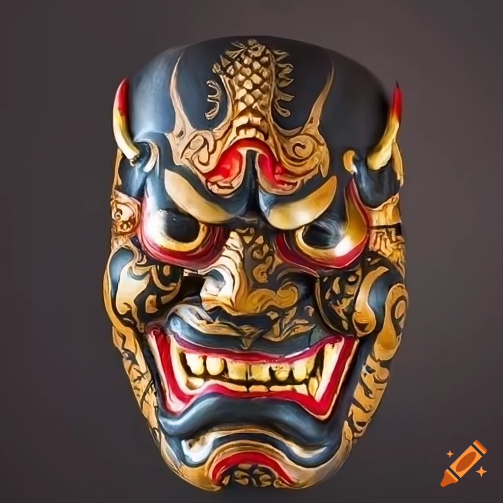Man wearing a detailed japanese oni mask with antlers on Craiyon