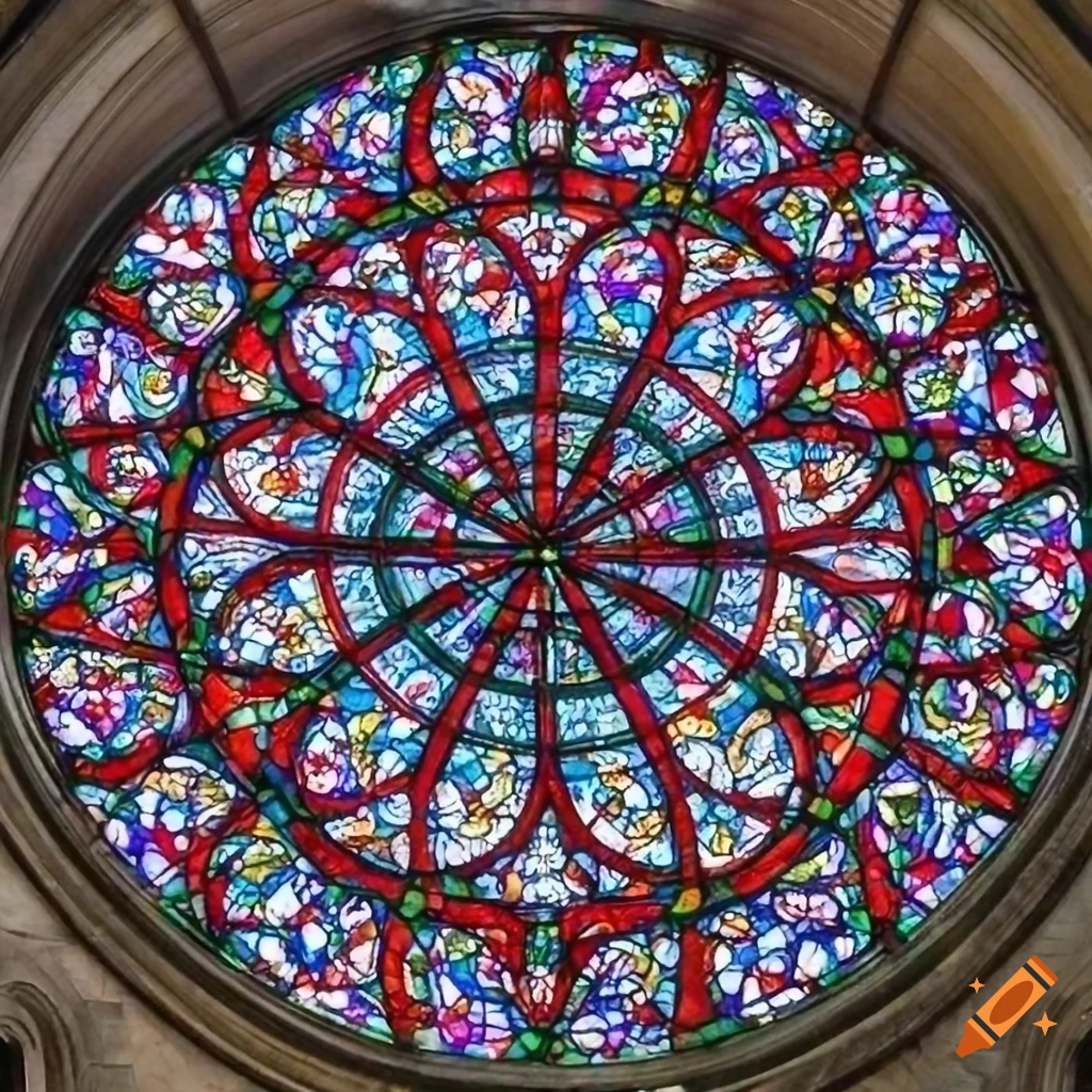 Stained glass circular cathedral rose window in Canterbury, England on ...