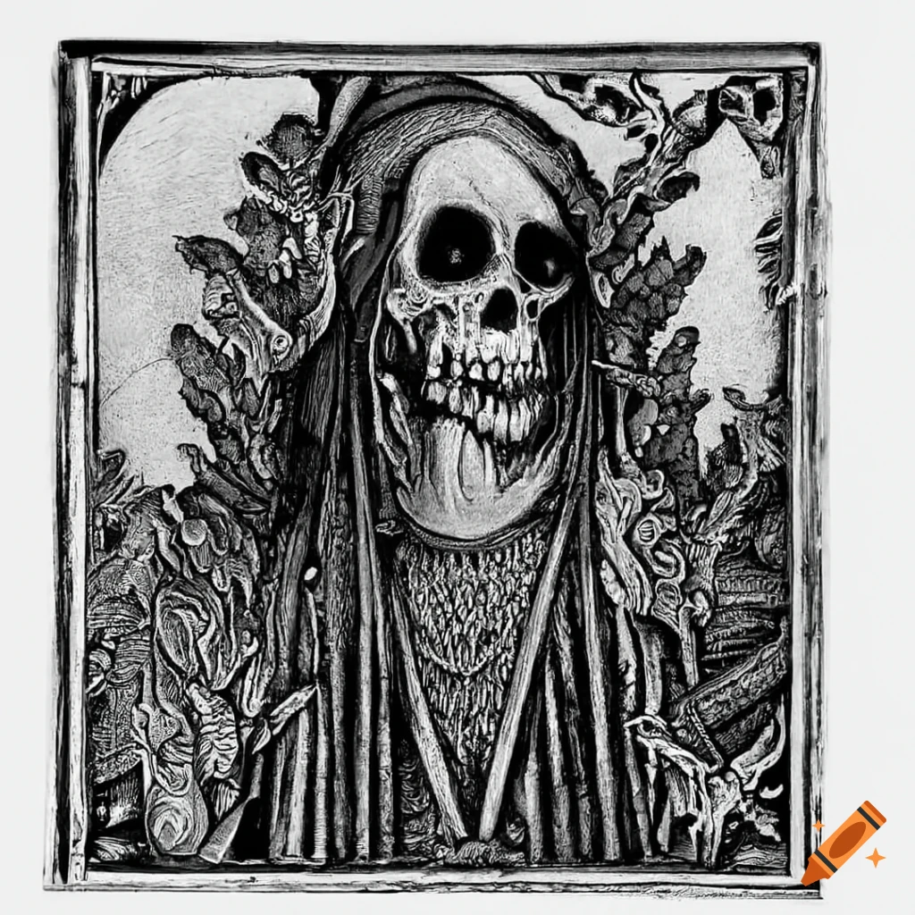 Gloomy medieval art with creepy undead in pencil drawing style on Craiyon