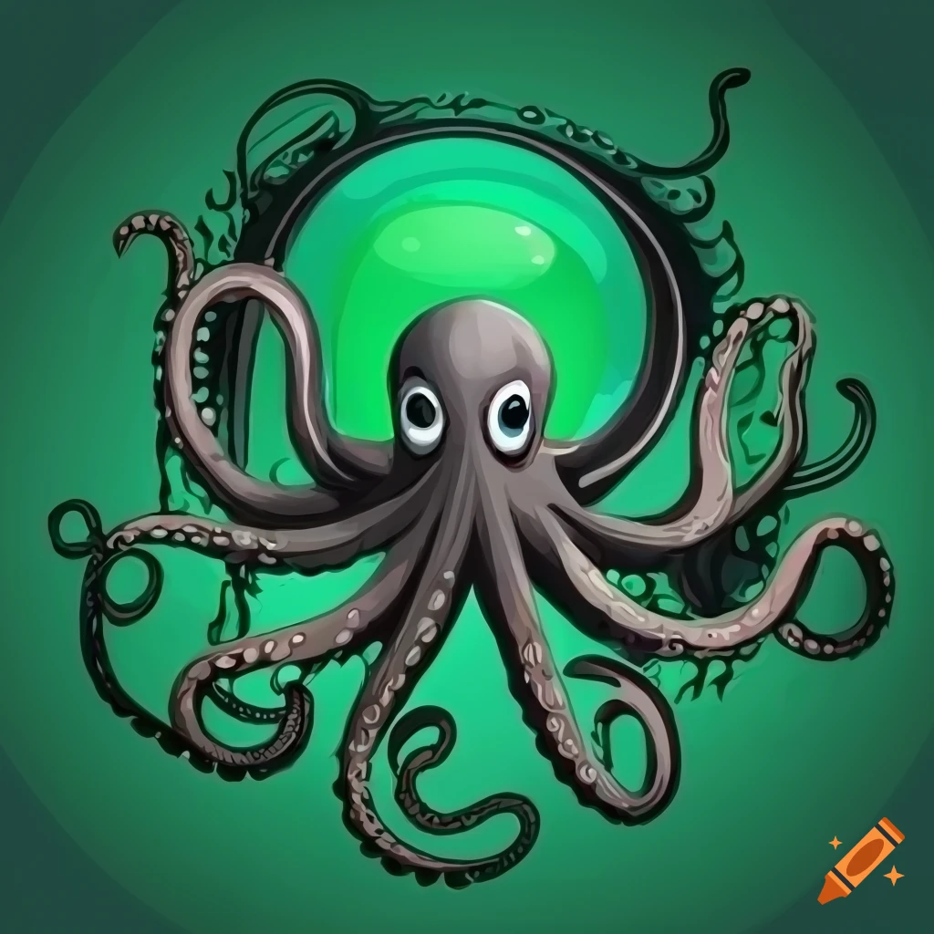 Octopus green and black in vector image drinking a beer on Craiyon