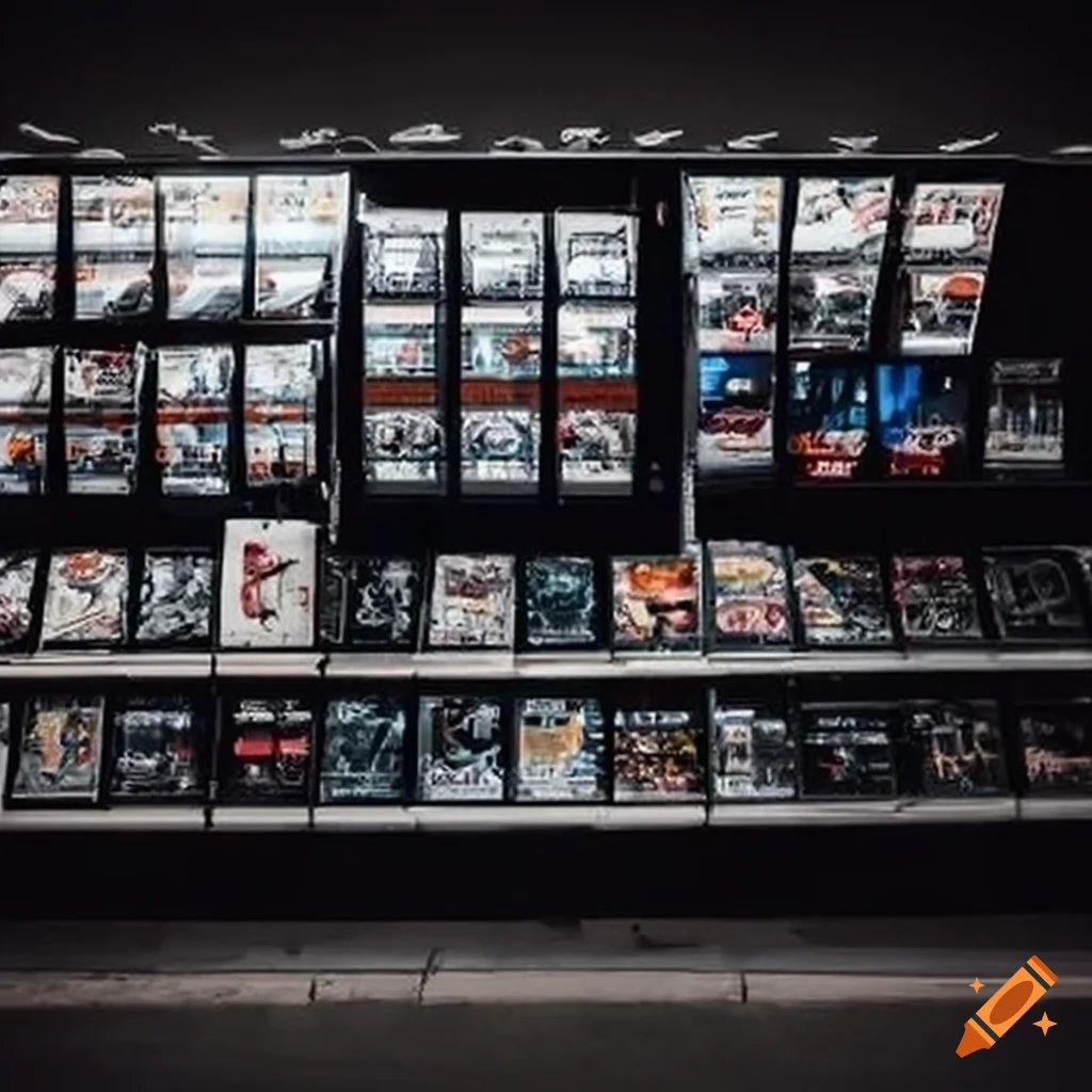Exterior of a video game store viewed from a parking lot on Craiyon