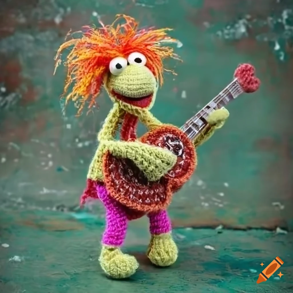 Fraggle Rock muppets crochet plush rock band scene on Craiyon