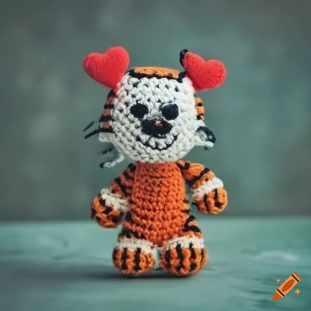 Fluffy hobbes doll with a heart on a concrete background on Craiyon