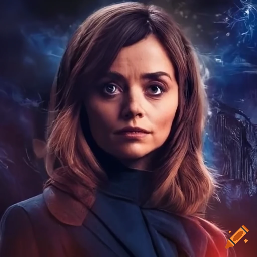 Doctor Who companion posing beside the TARDIS on Craiyon