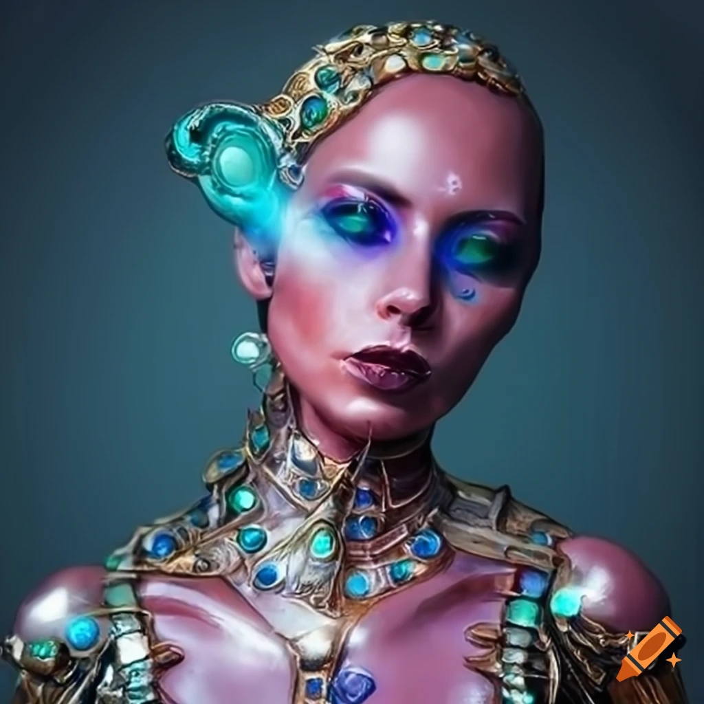 Close-up portrait of a futuristic egyptian goddess female cyborg with ...
