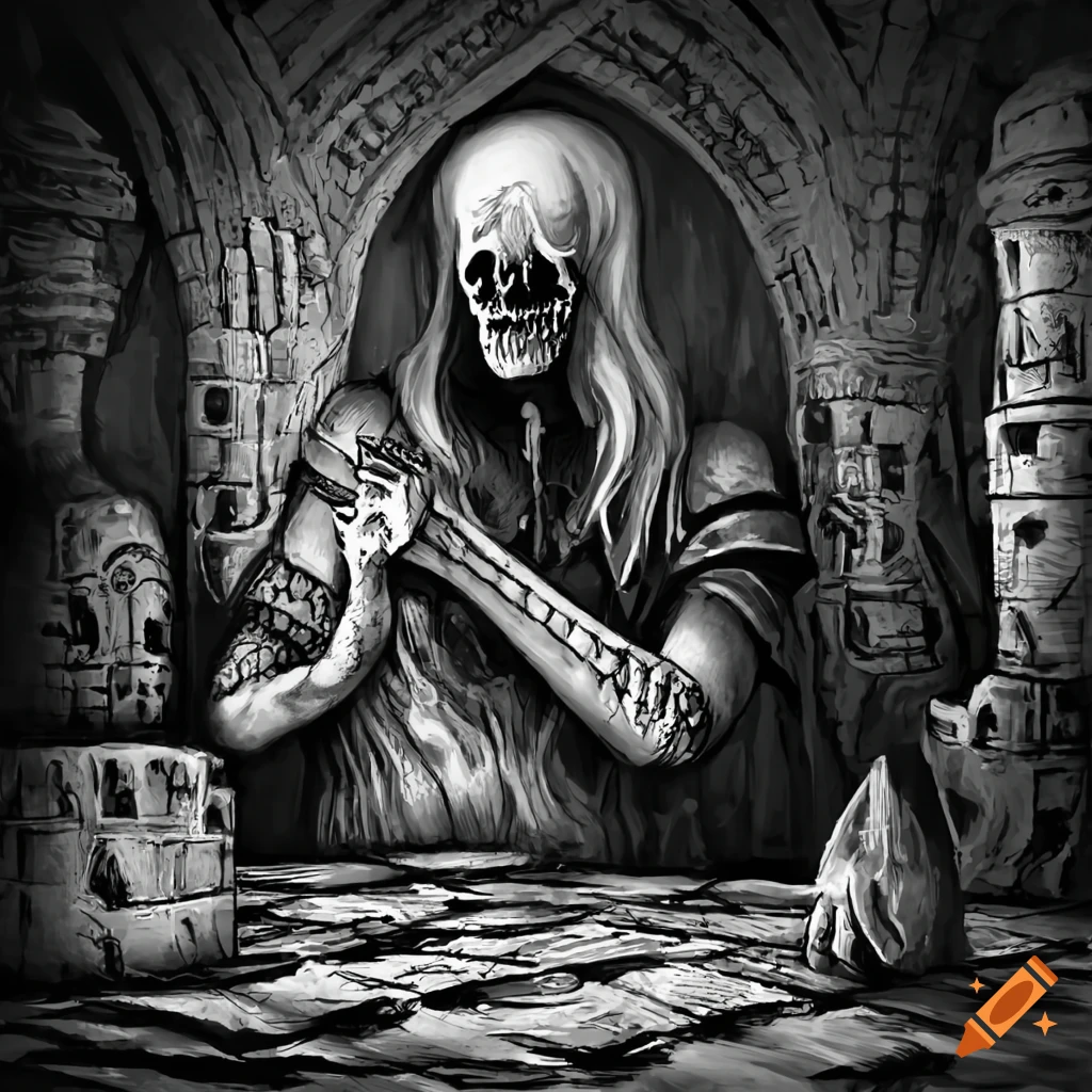 Black and White medieval art featuring undead in Dungeon synth style on ...