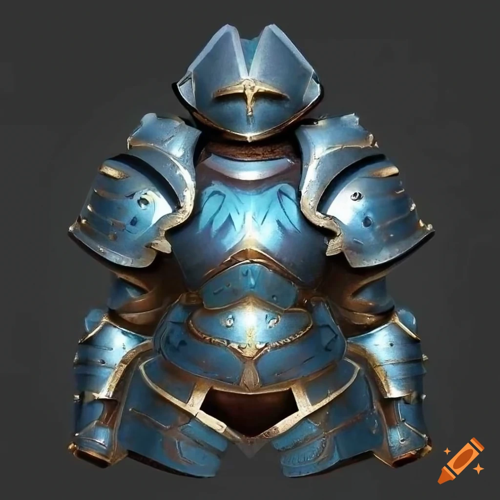 Adorned magic heavy body armor in a close-up front view on Craiyon
