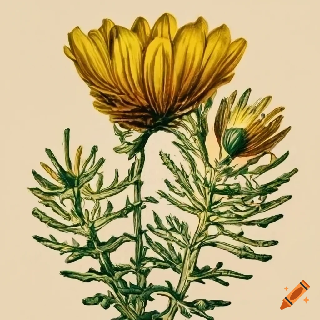 Detailed vintage botanical illustration of Adonis amurensis yellow ...