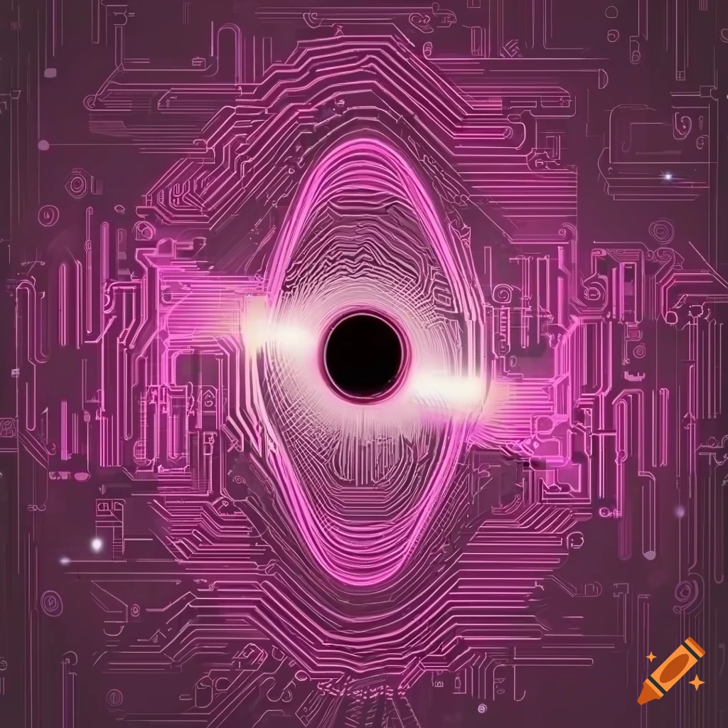 Blackhole moving through nebulas with magenta ray trails in an abstract ...