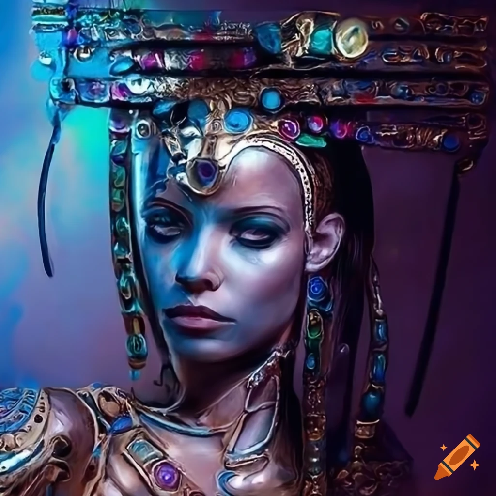 Close-up portrait of a futuristic egyptian goddess female cyborg with ...