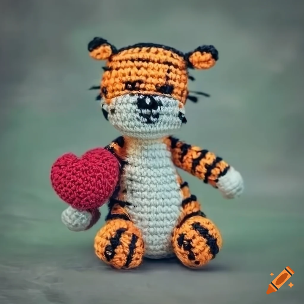 Fluffy hobbes doll with a heart on a concrete background on Craiyon