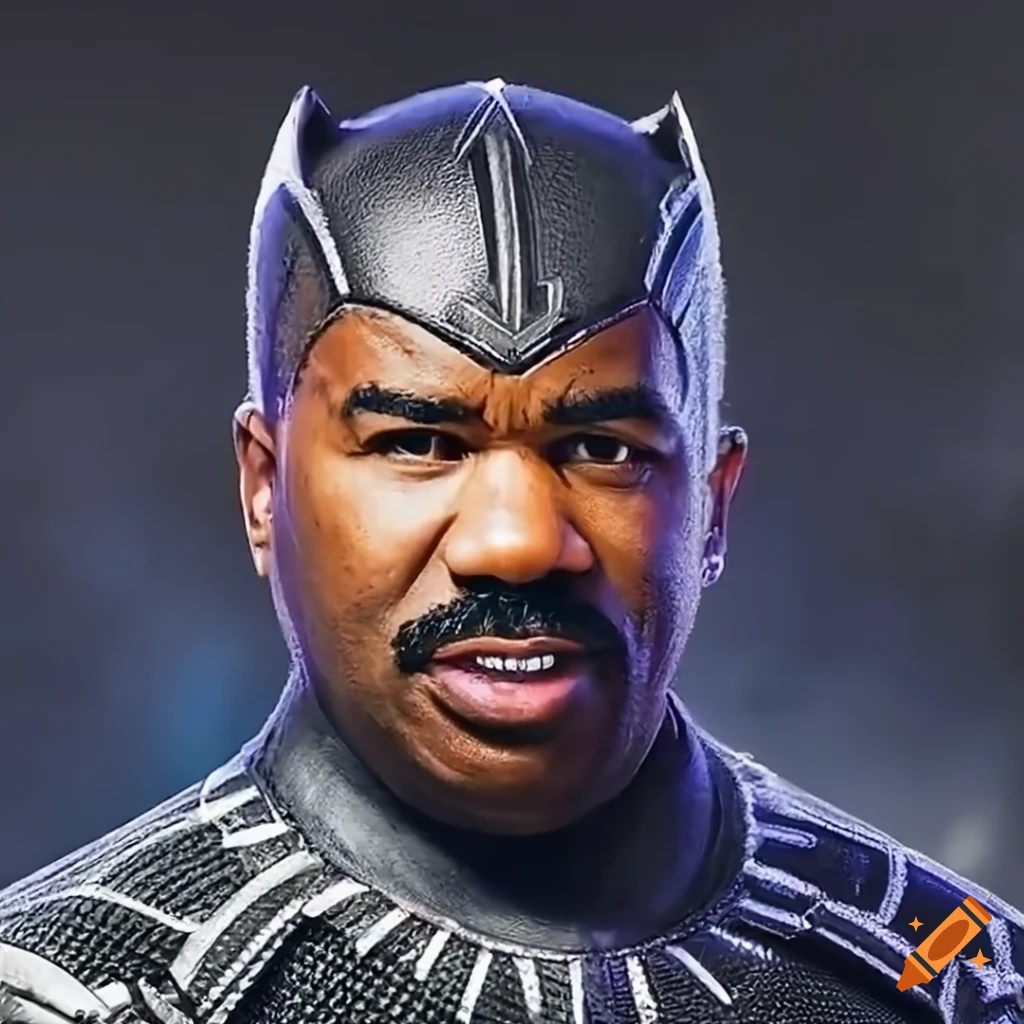 Comedian Steve Harvey in a Marvel Black Panther costume without mask on ...