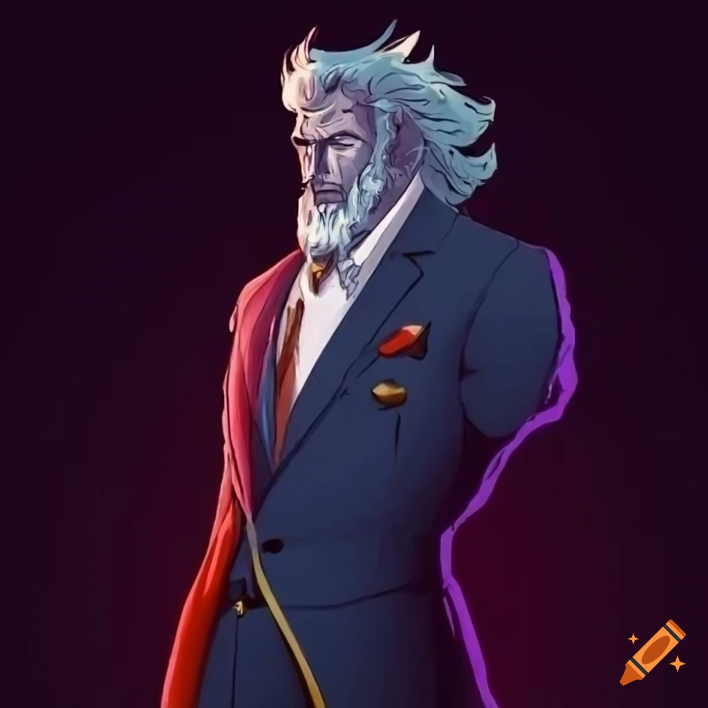 Modern depiction of Greek god Hades in a business suit on Craiyon