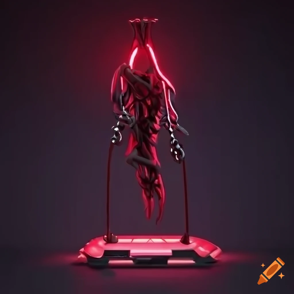 Claws hanging with chains over metal base in dark environment with red ...