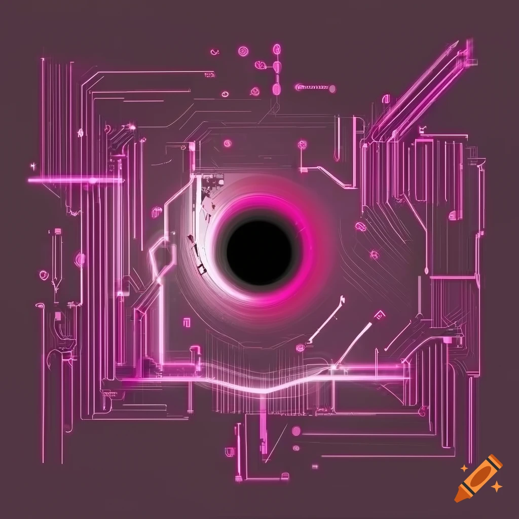 Blackhole moving through nebulas with magenta ray trails in an abstract ...