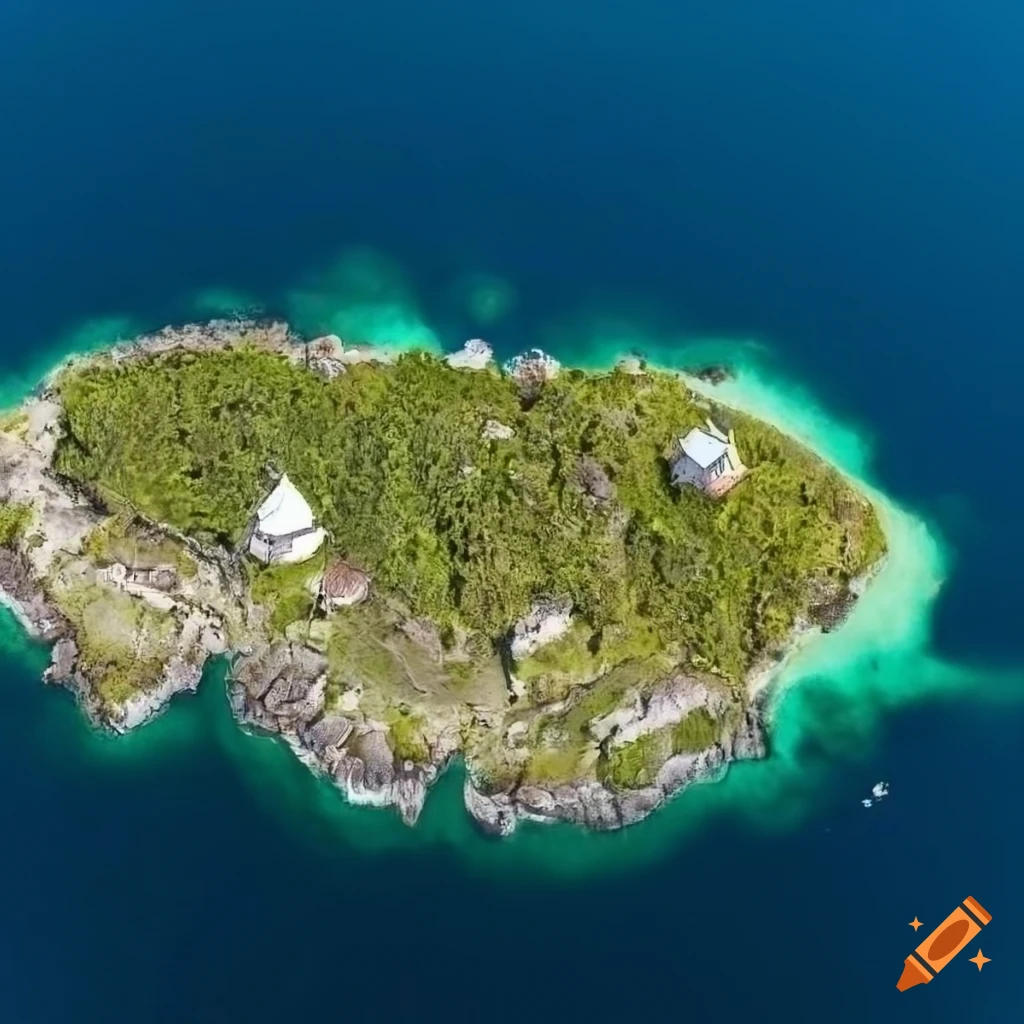 Top view of archipelago with ten islands and Victorian buildings on Craiyon