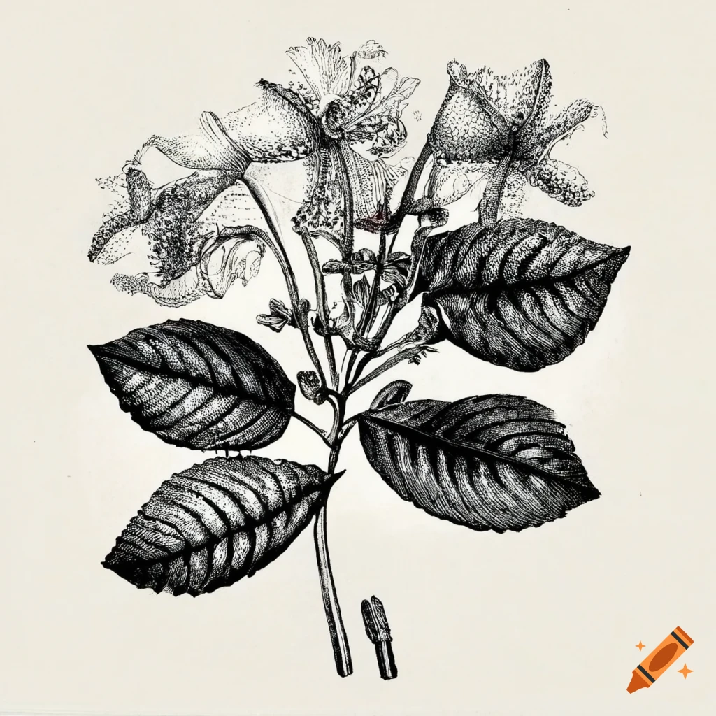 Intricate Trachelospermum Asiaticum plant in vintage botanical drawing ...