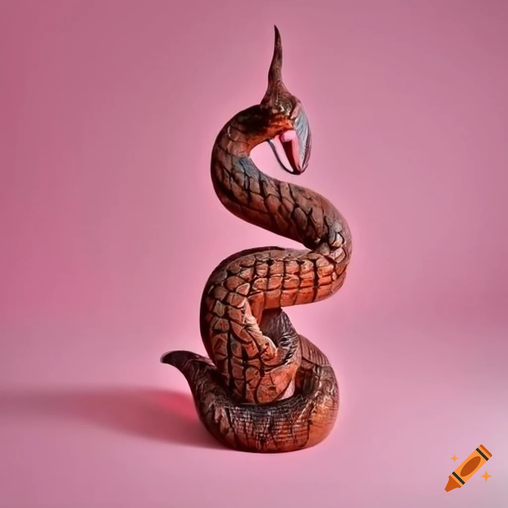 Wood carved snake on vivid pink background in authentic Bali art on Craiyon