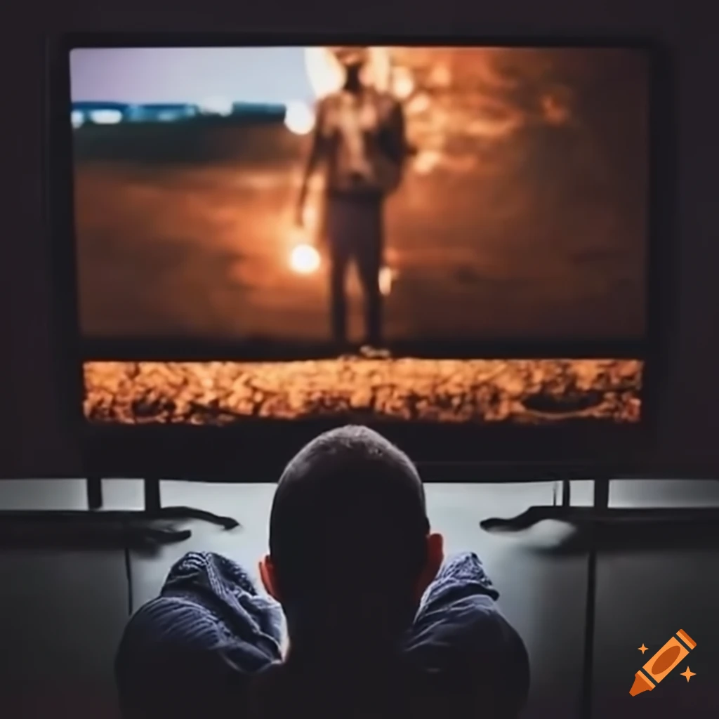 Man watching an intriguing TV show with captivating symbols on Craiyon