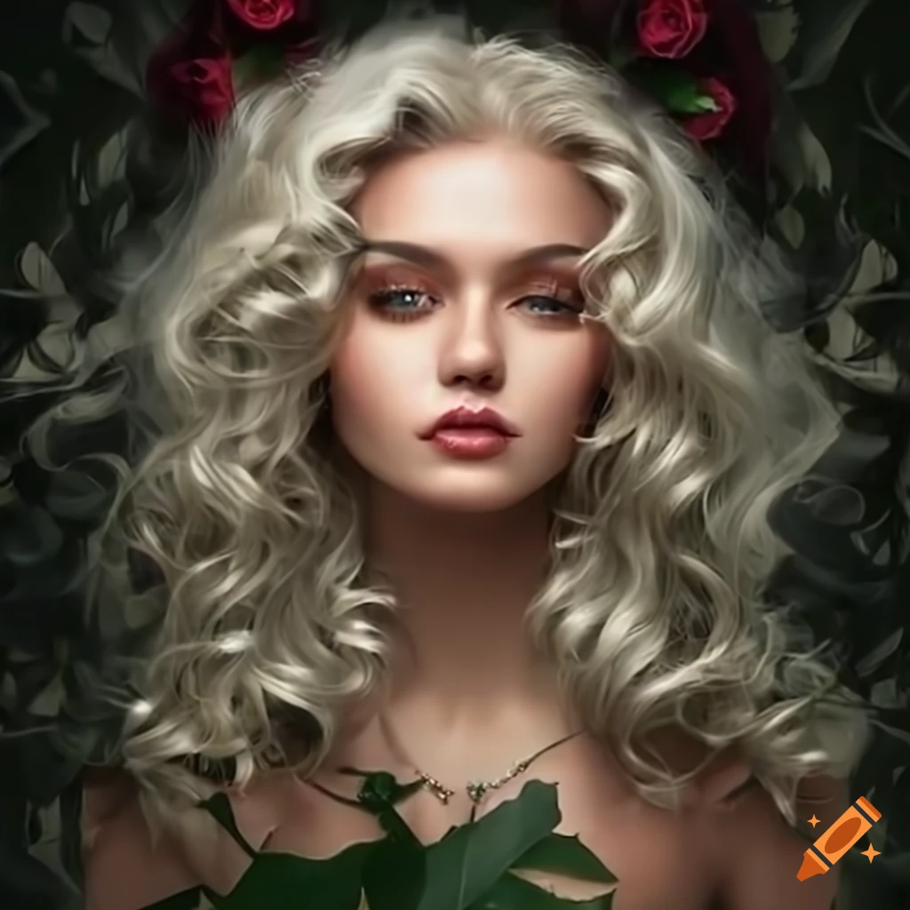 Woman with platinum blonde hair and elf-like features on Craiyon