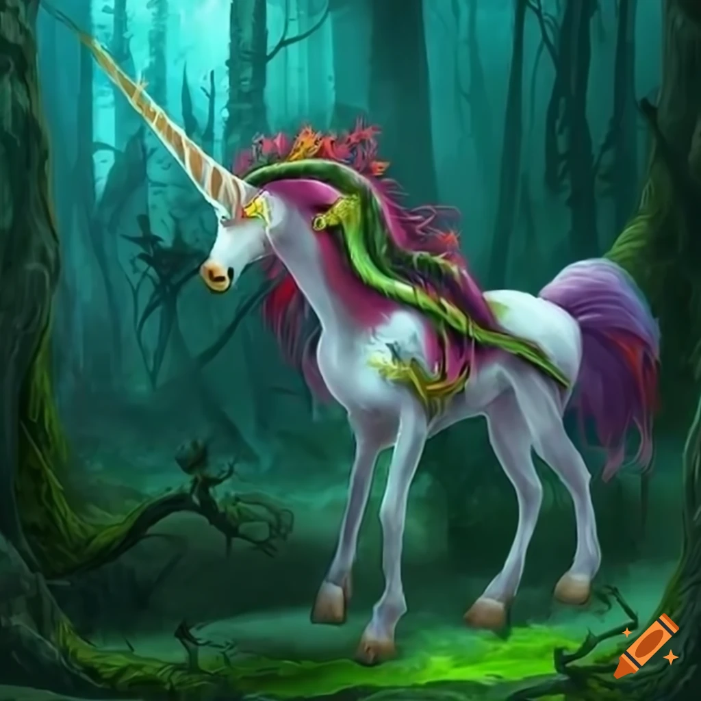 Adventurous hunter seeking mythical unicorns in an enchanted forest on ...