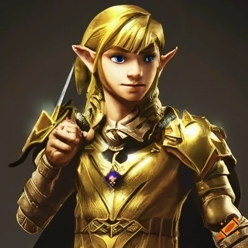 Link as a golden warrior wielding the Master Sword on Craiyon