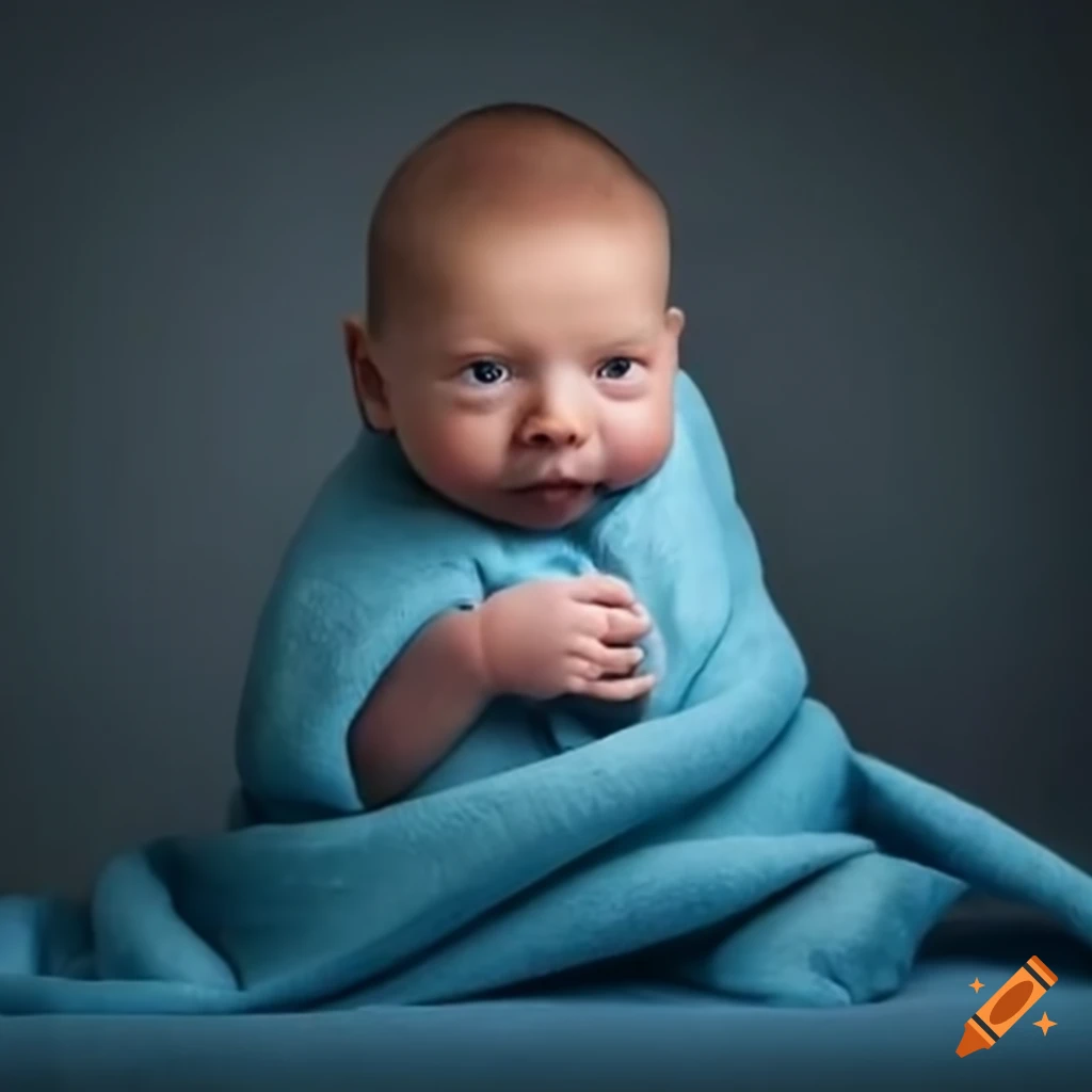 Baby wrapped in a blue blanket on Craiyon