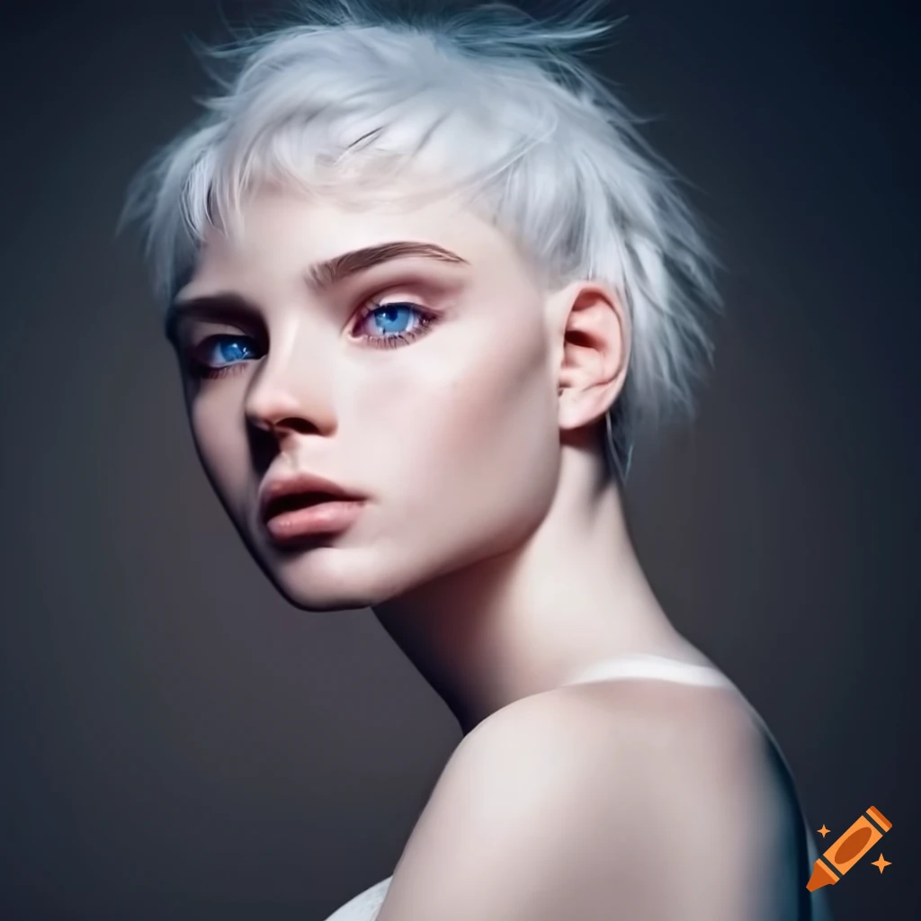 Portrait of a middle-aged non-binary individual with sharp features and ...