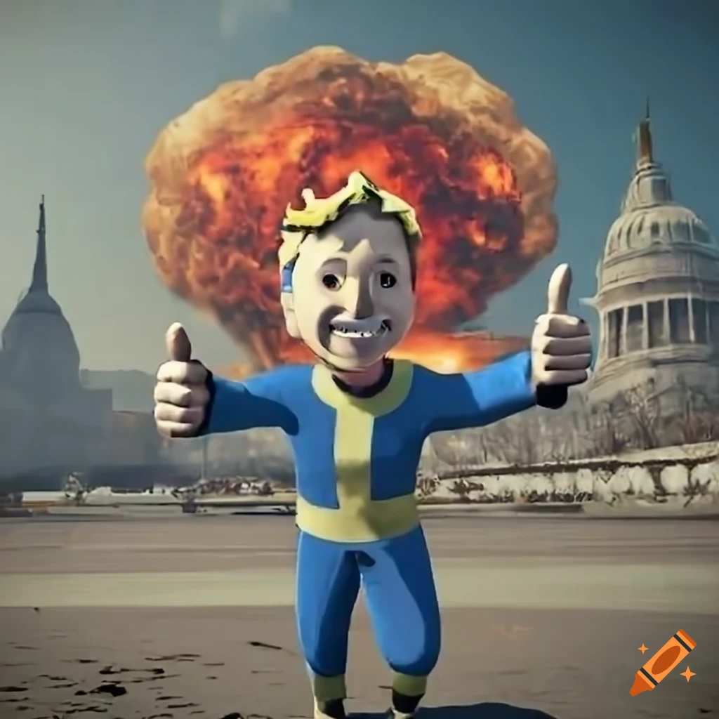 Fallout 4 boy giving thumbs up during nuclear explosion at US capital ...