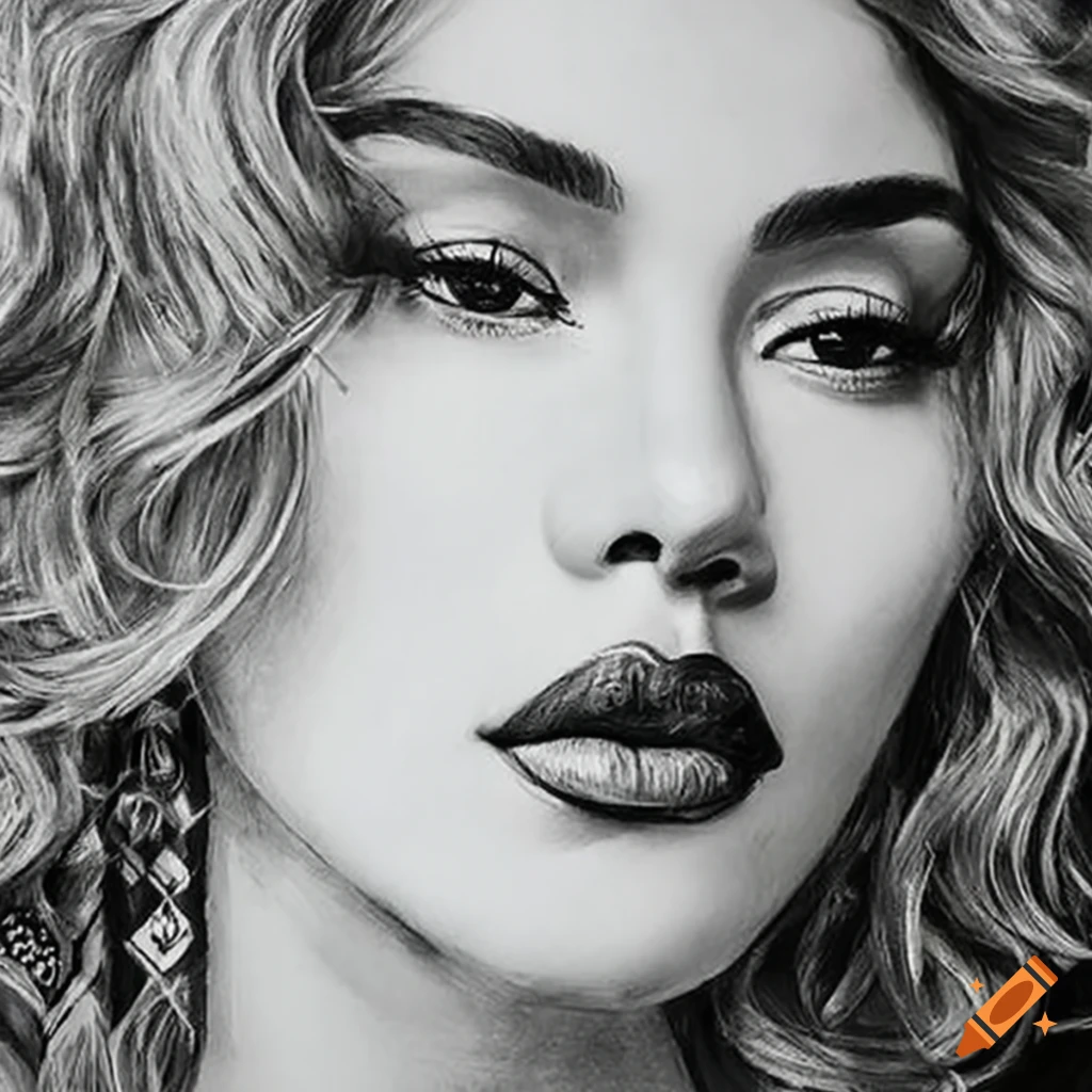 Line-art sketch of a beautiful woman with intricate details on Craiyon