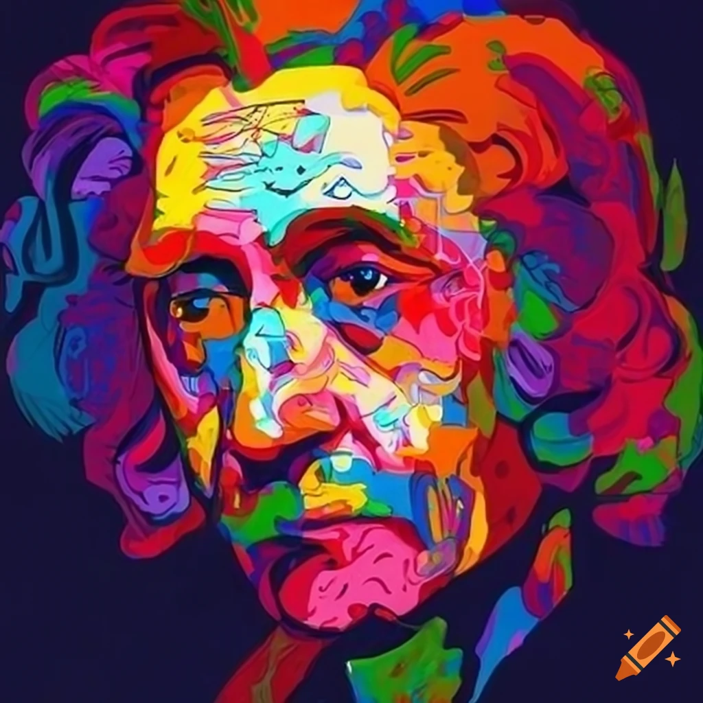 Stylized and colorful portrait of Newton in pop art style on Craiyon