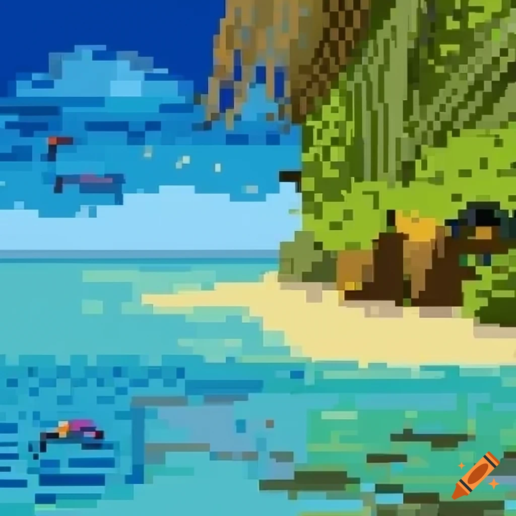 Hd pixel art tropical paradise with beaches, jungles, and animals on ...