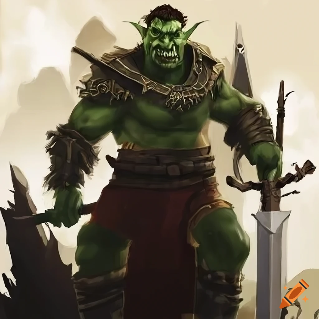 Large half-orc with a massive greatsword on Craiyon