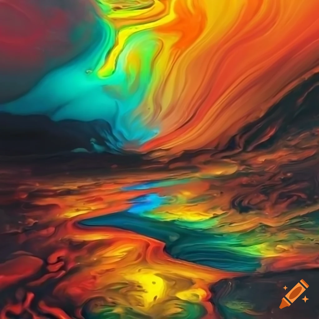 Colorful volcanic lagoon with toxic yellow vaps and azure green water ...