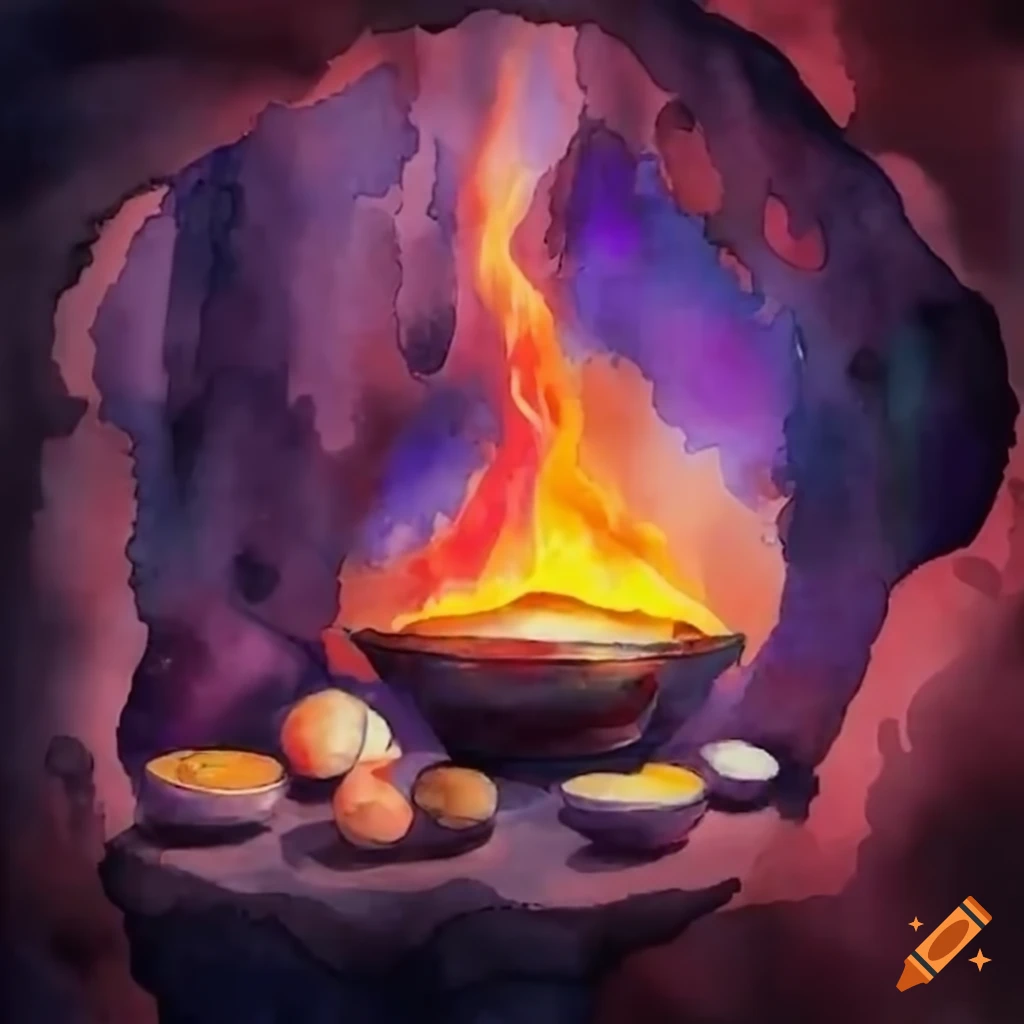 Cooking by fire inside a cave on Craiyon