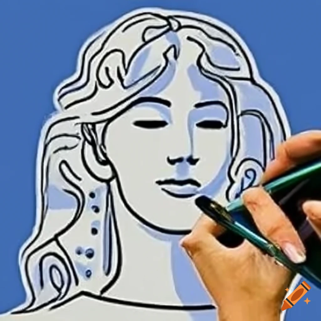 Line-art sketch of a female for a painting tutorial on Craiyon