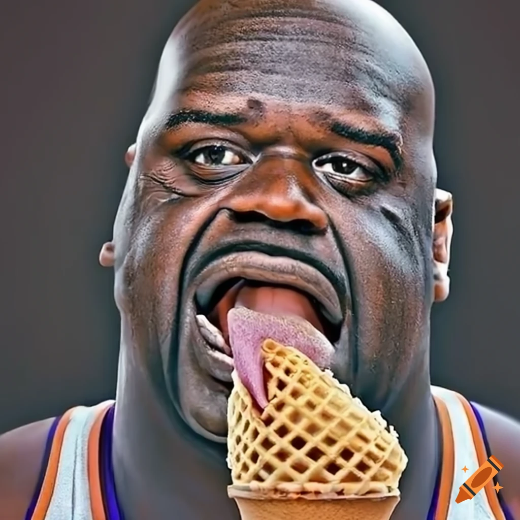 Realistic shaquille o'neal eating earth from an ice cream cone on Craiyon