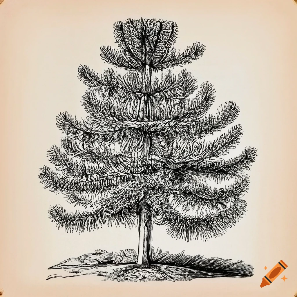 Intricate vintage botanical drawing of Pinus nigra plant on Craiyon