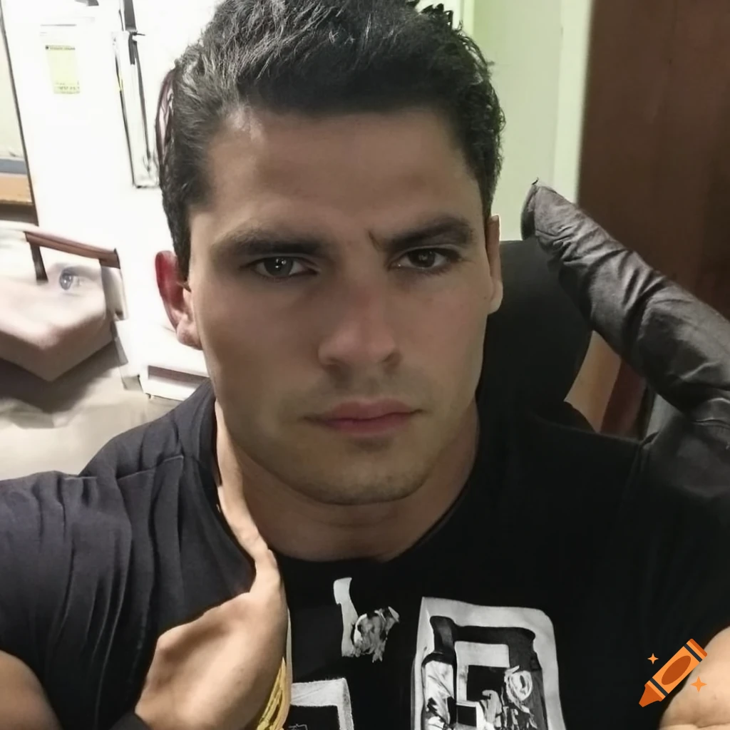 Ethnic buff bodybuilder taking a selfie with a rugged caveman look on ...