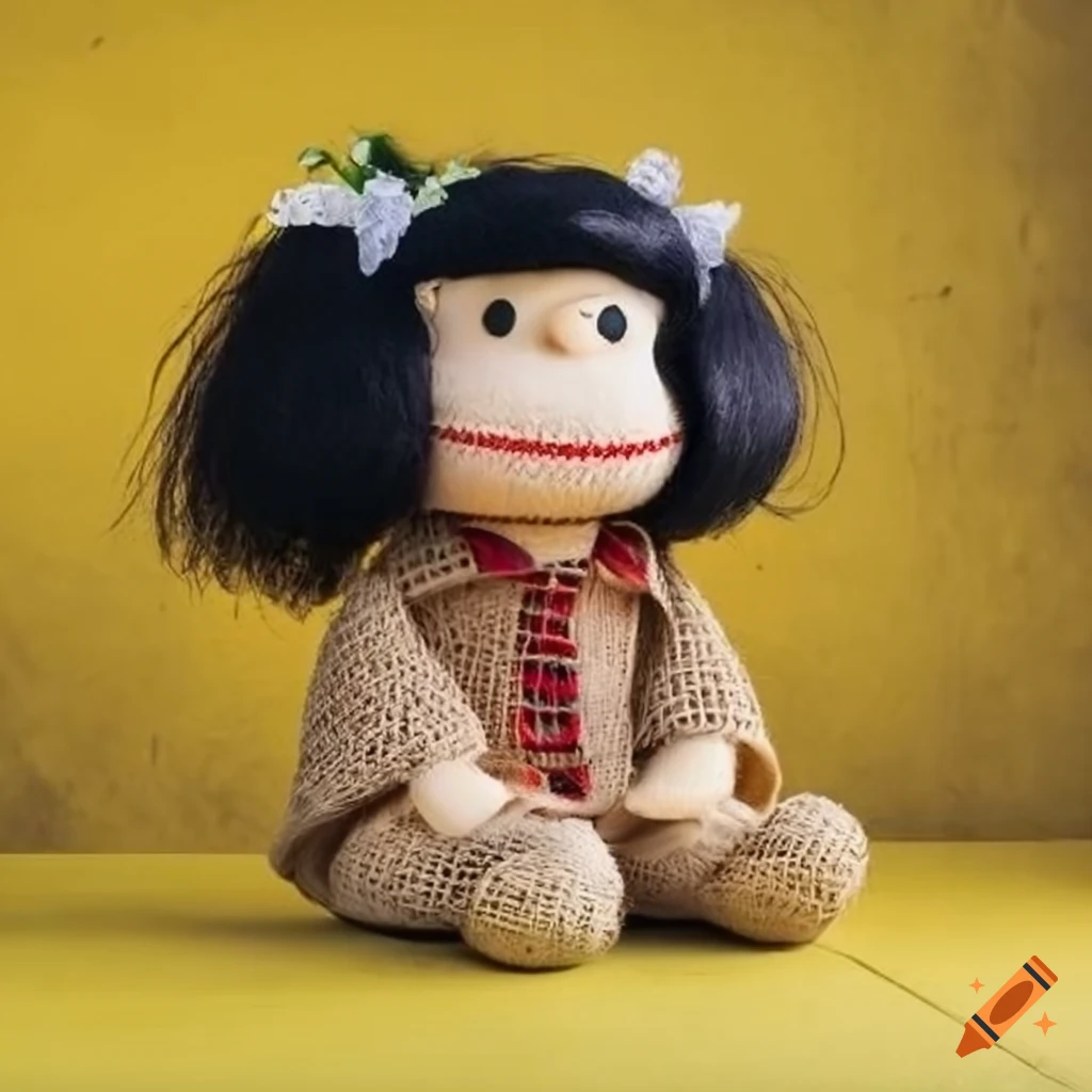 Mafalda Natural Burlap Fabric muppet doll with flowers and lemon basket ...