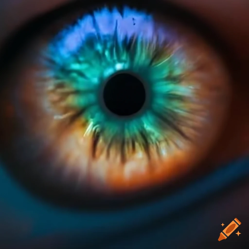 Closeup of reflecting eyeball with images on the retina on Craiyon