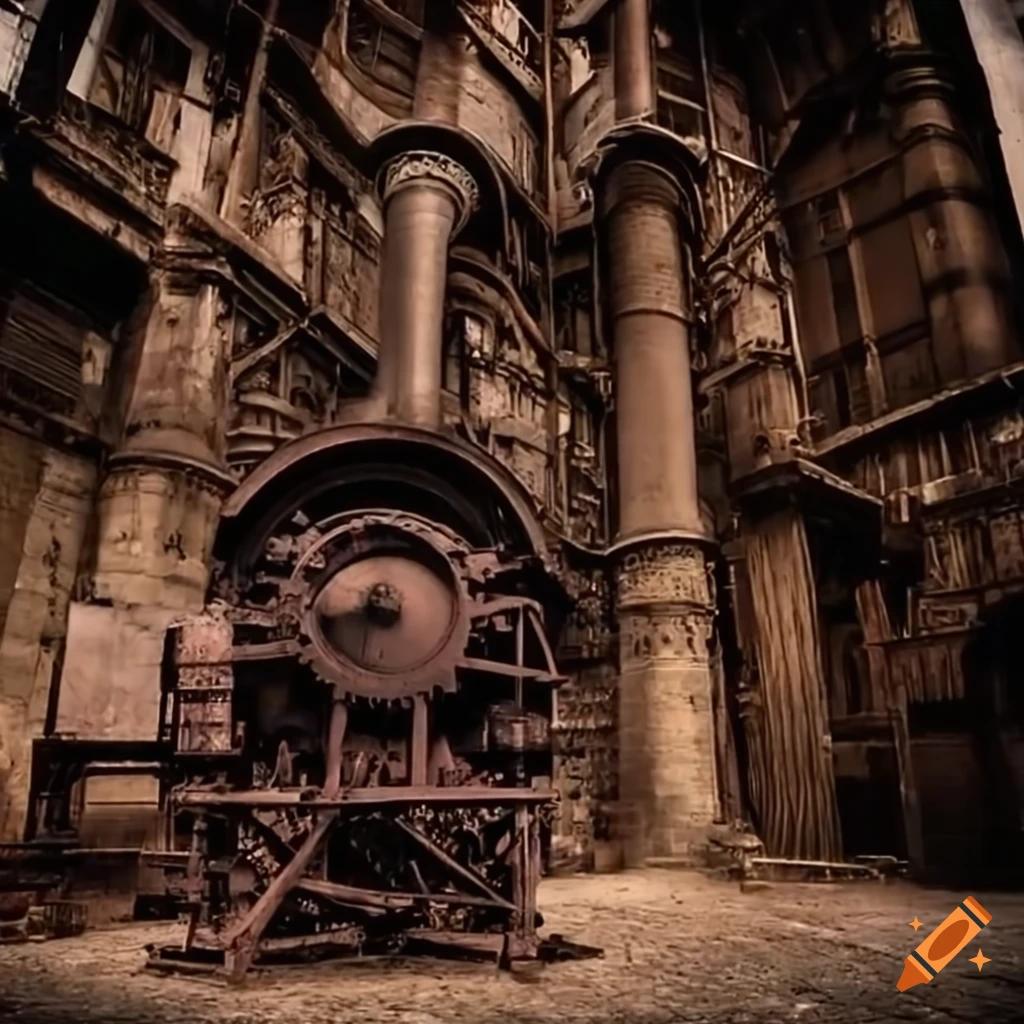 Victorian-era steam factory with smoke stacks and cogs on Craiyon