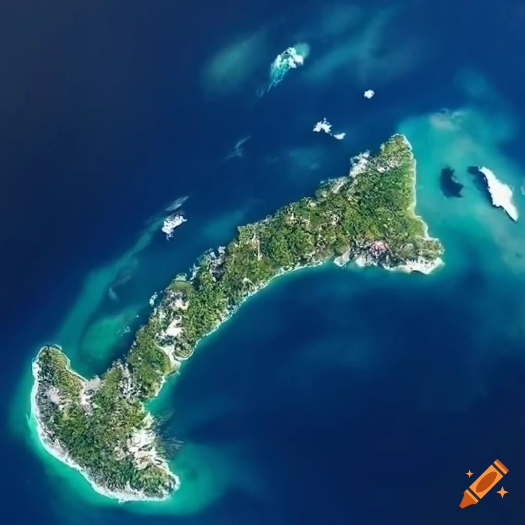 Satellite view of Caribbean archipelago with ten islands and towns ...