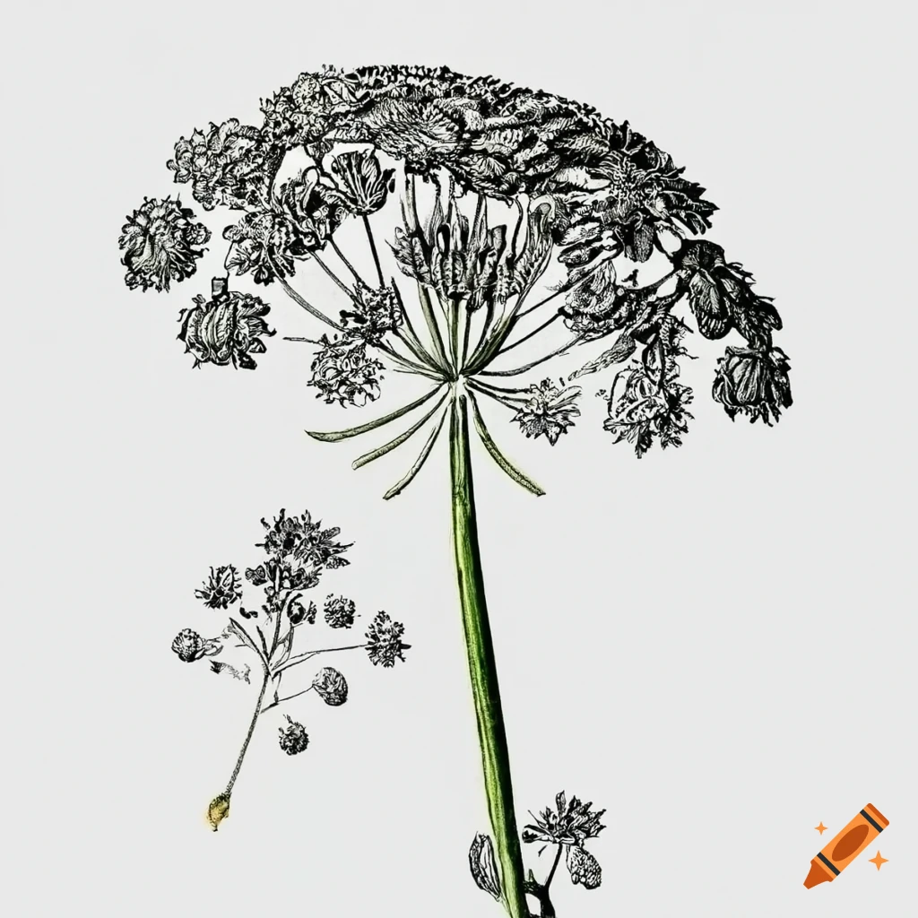 Detailed vintage botanical illustration of Pimpinella anisum plant in ...