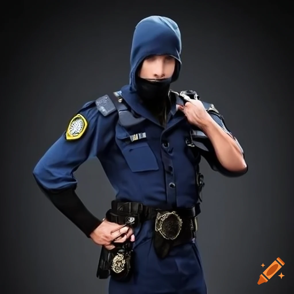 Male police uniform fused with ninja costume in a dramatic style on Craiyon