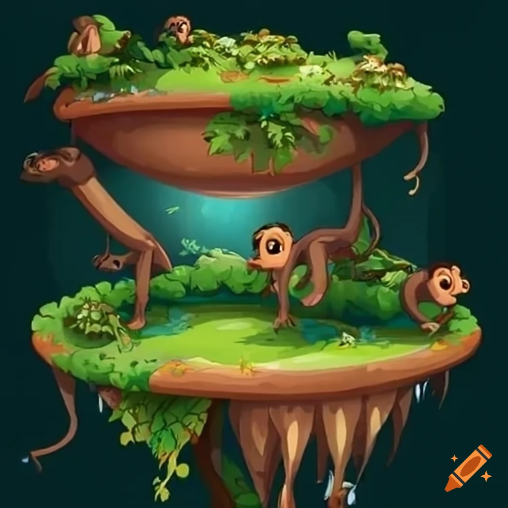 Floating island with playful monkeys on vines on Craiyon