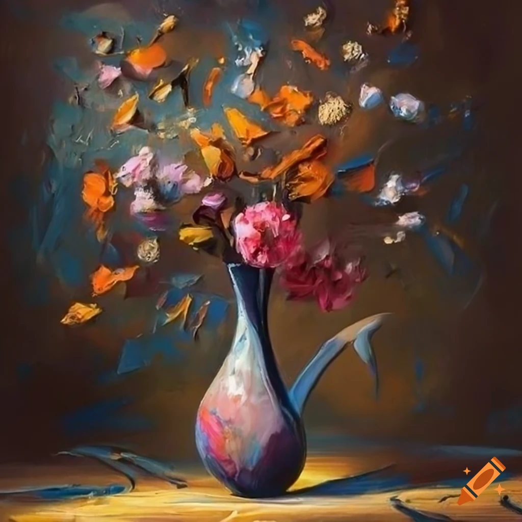 Abstract wildflowers in a dynamic color vase with detailed texture on ...